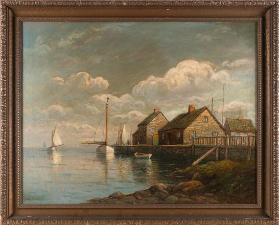 William Frederick Paskell | Dock scene with sailboats and buildings ...