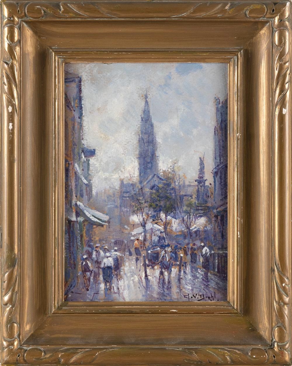 Arthur V. Diehl | Streetscape with steeple | MutualArt