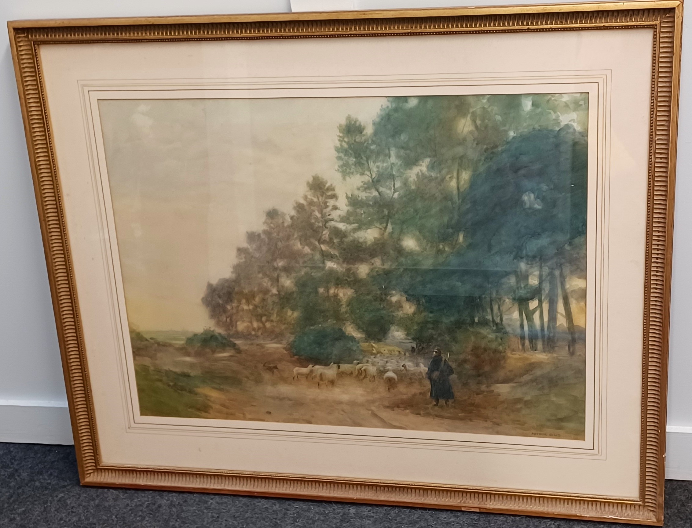 Arthur Ellis | rural landscape view with shepherd and his flock | MutualArt