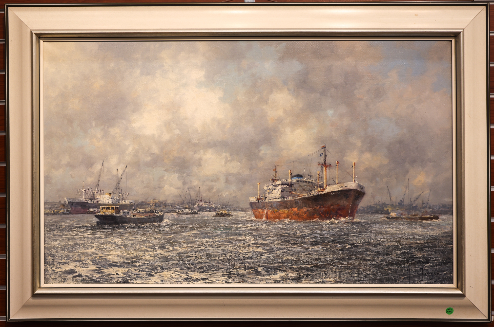 Marinus Johannus Drulman | ''Harbor with Tankers'' Oil Painting | MutualArt