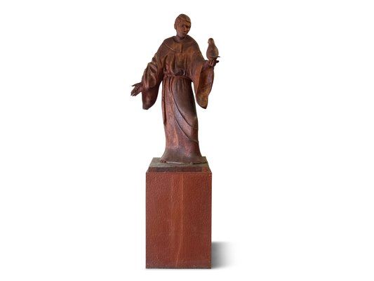 Elliot Offner | Elliot Offner Carved Wood Saint Francis Figure | MutualArt
