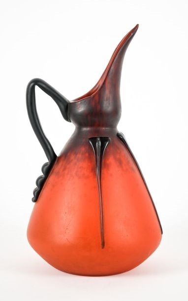 Charles Schneider | Large pitcher in orange and black marbled glass ...