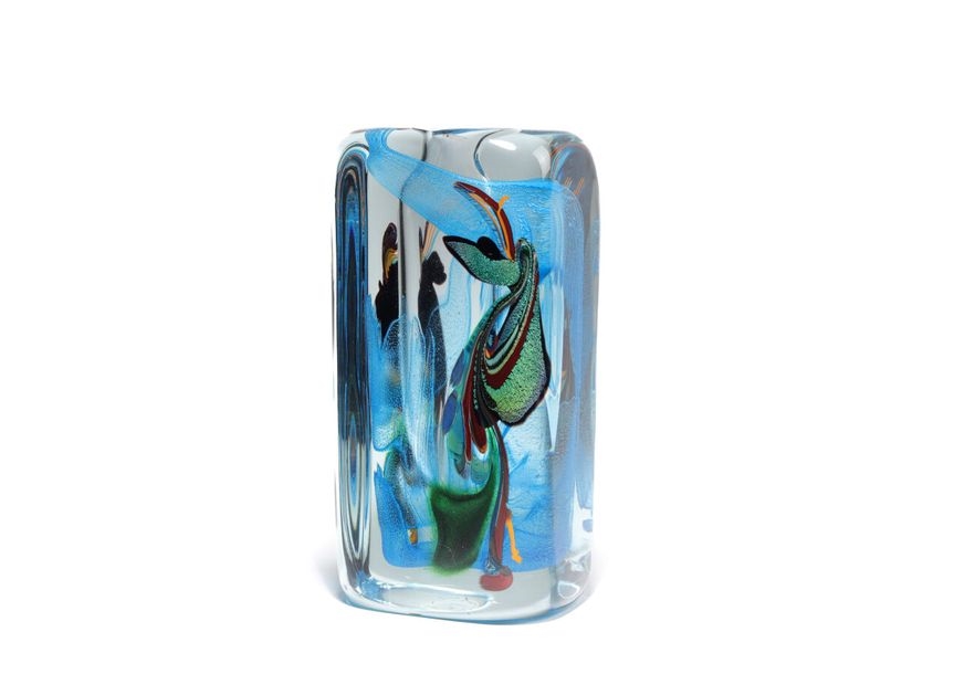 Robert Pierini | Rectangular blown glass vase with abstract polychrome ...