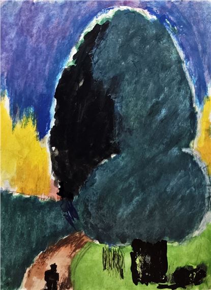 Josef Herman | “Tree” with path and figure (2004) | MutualArt