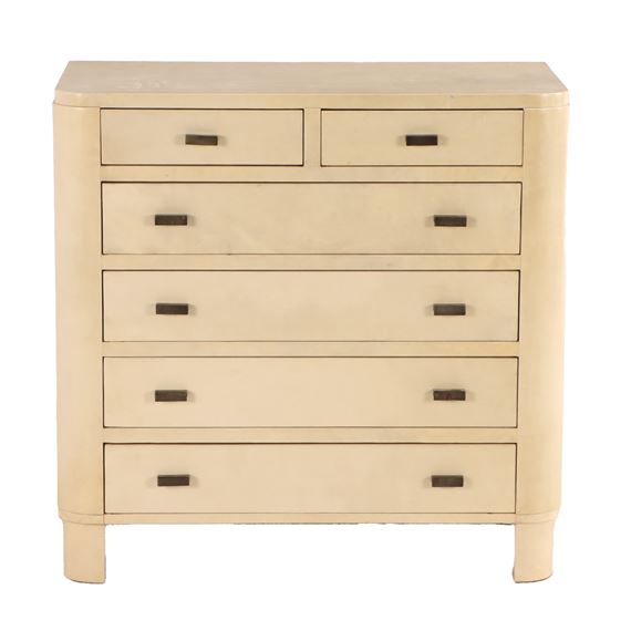 Samuel A. Marx | Six drawer parchment covered Art Deco dresser in the ...