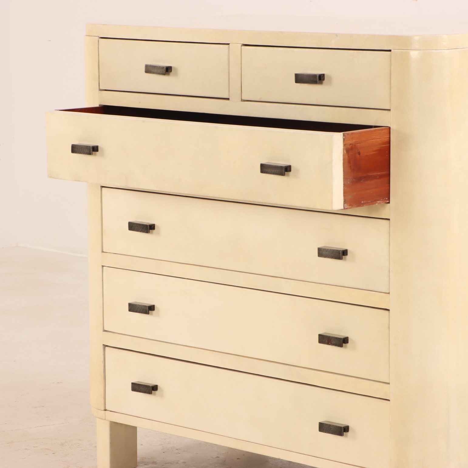 Samuel A. Marx | Six drawer parchment covered Art Deco dresser in the ...