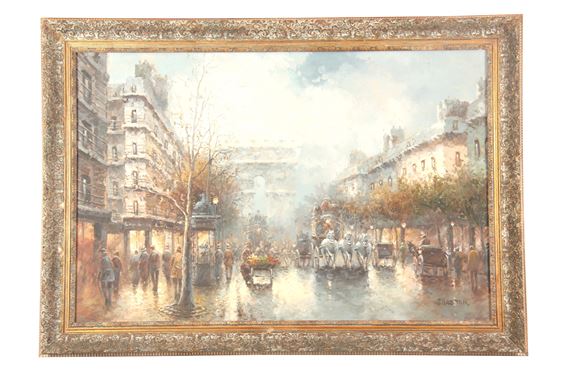 J. Gaston | J GASTON A 20TH CENTURY OIL ON BOARD a Parisian Street ...