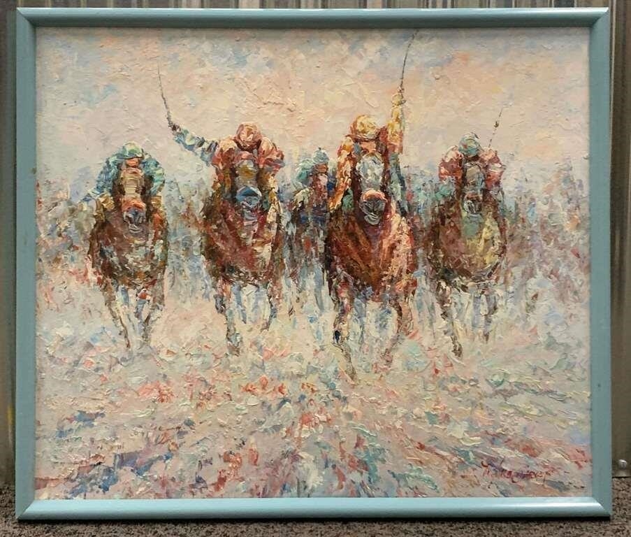 Marie Charlot | Marie Charlot Oil On Canvas Of Horse Race | MutualArt