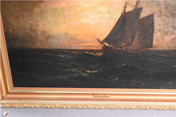 Edward Moran | Sunset Seascape with a Ship | MutualArt