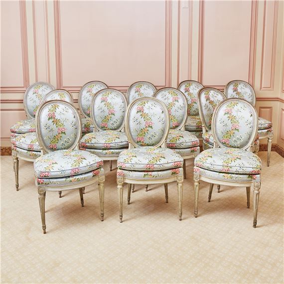 Francois | Set of Twelve Louis XVI Brocade Upholstered Painted Wood ...