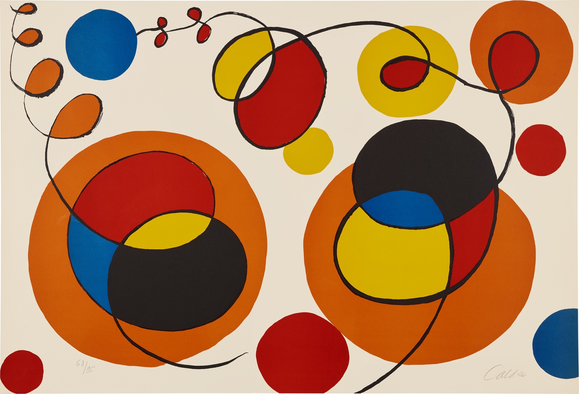 Alexander Calder | DISCS AND SPIRAL ON RED (1960) | MutualArt