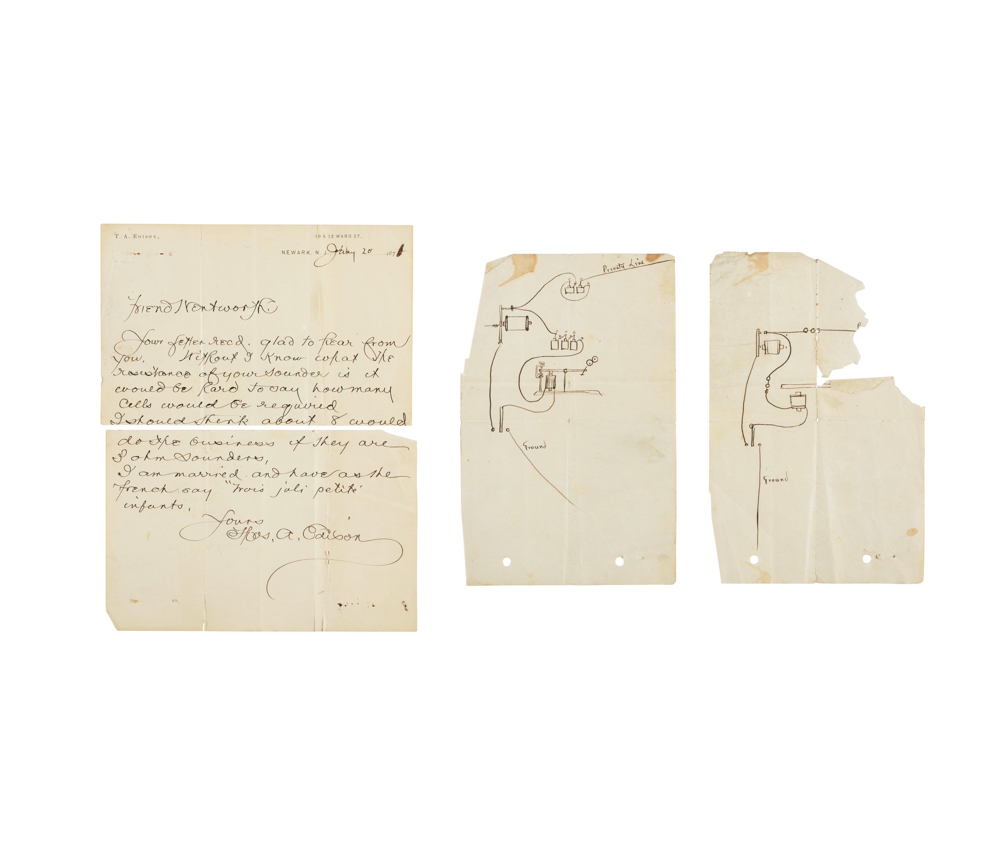 Thomas A. Edison | ORIGINAL EDISON DESIGN DRAWING FOR A TELEGRAPH ...