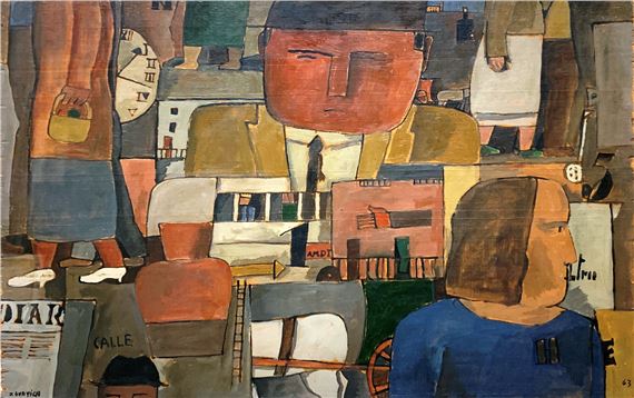 José Gurvich | Jose Gurvich Escena de ciudad con personajes Oleo sobre ...