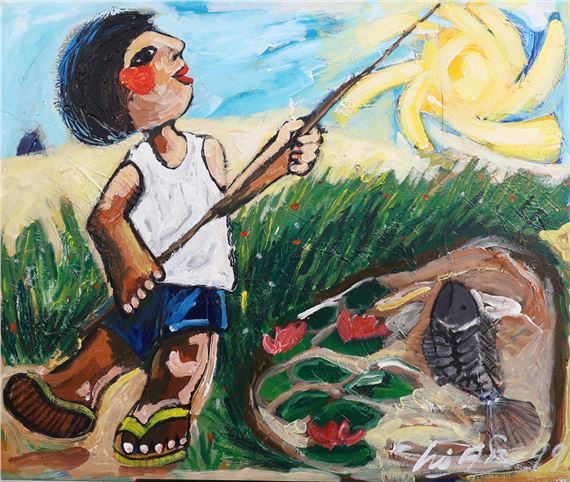 John Lie A Fo | John Lie A Fo (1945), Go Fishing, olieverf op doek ...