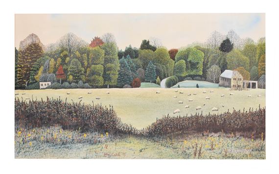 John Cahill | Watercolour - 'Sheep and the Autumn Trees (93) | MutualArt