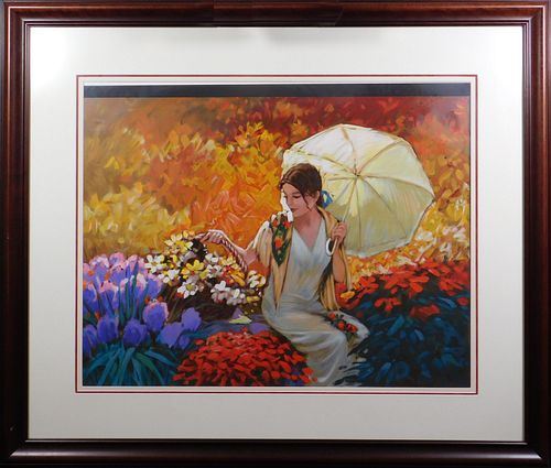 Littorio del Signore | Woman in a Garden with a Parasol | MutualArt