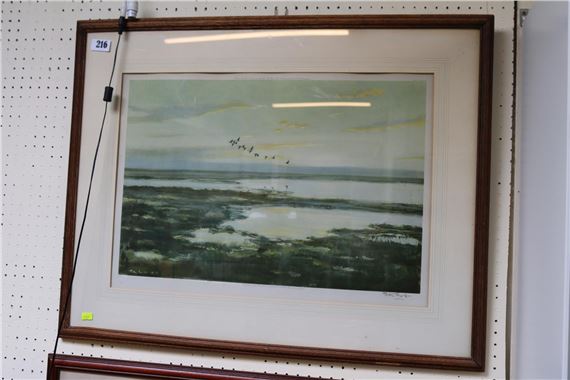 Peter Scott | Framed Peter Scott print of ducks in flight signed in ...