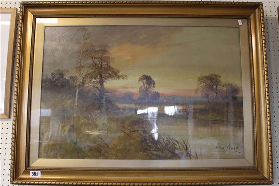 Arthur Crouch | Large Gilt Framed Oil on Canvas river scenes signed ...
