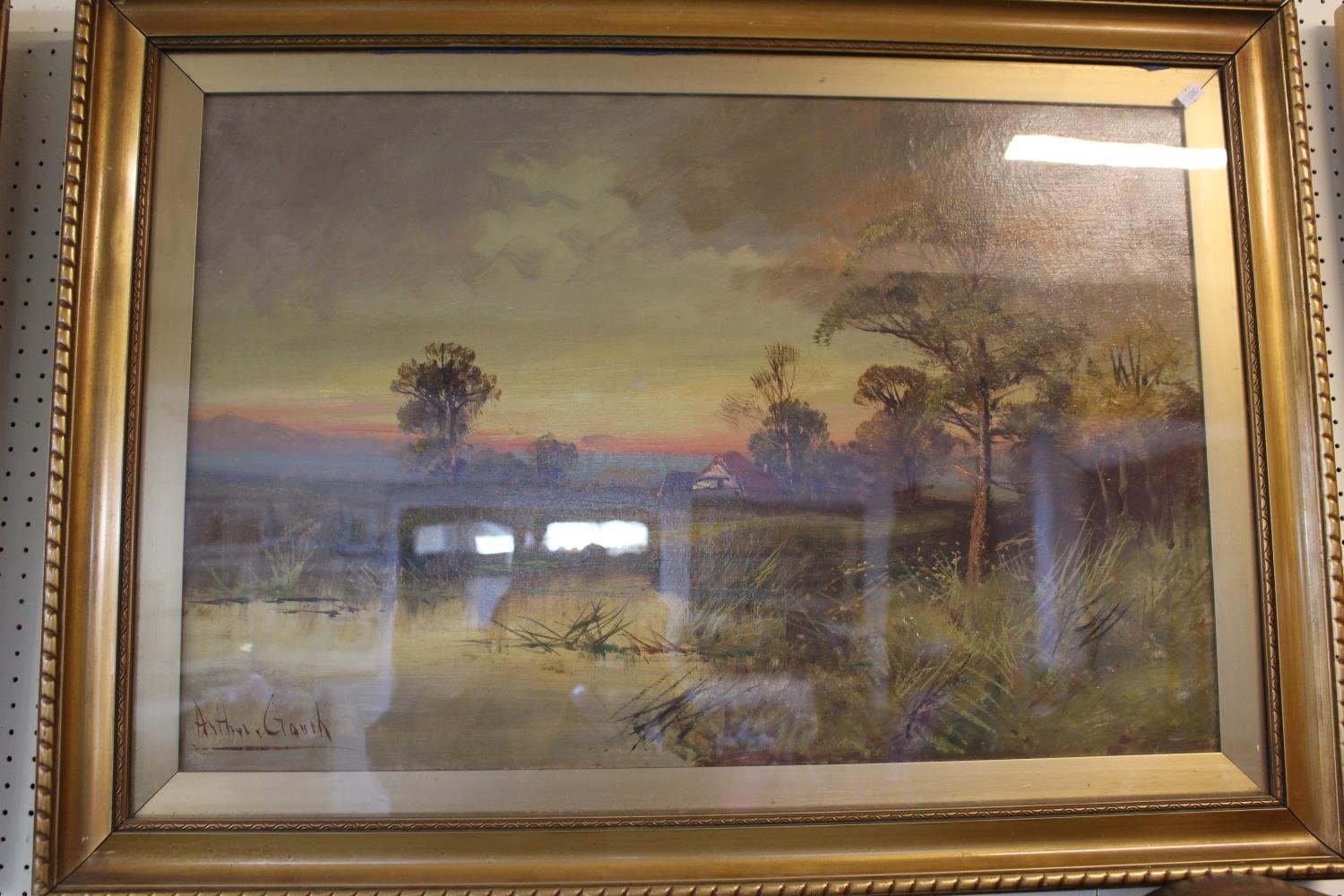 Arthur Crouch | Large Gilt Framed Oil on Canvas river scenes signed ...