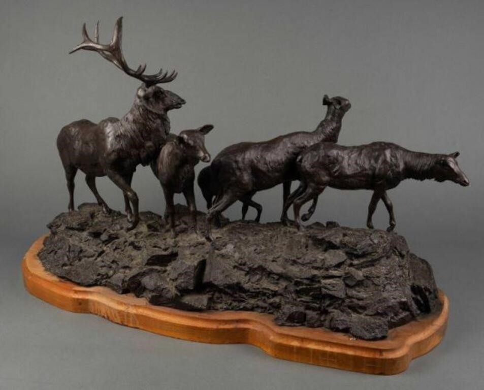 Skip Glomb | Large Skip Glomb Bronze of Elk, The Royal Family (1980 ...