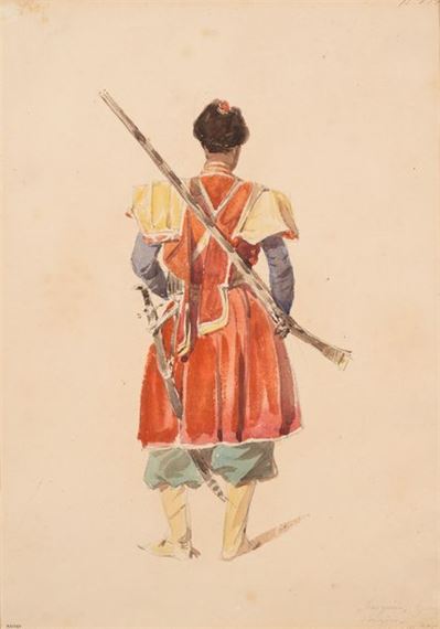 Denis Auguste Marie Raffet | Georgian soldier from behind | MutualArt