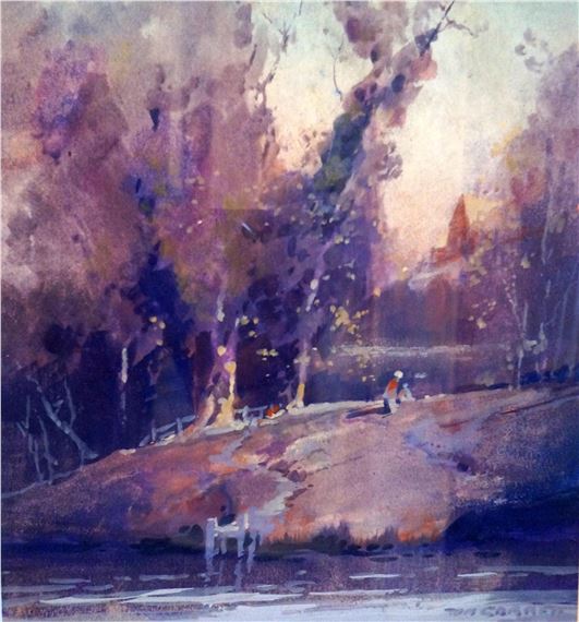 Tom Garrett | River landscape with figures | MutualArt