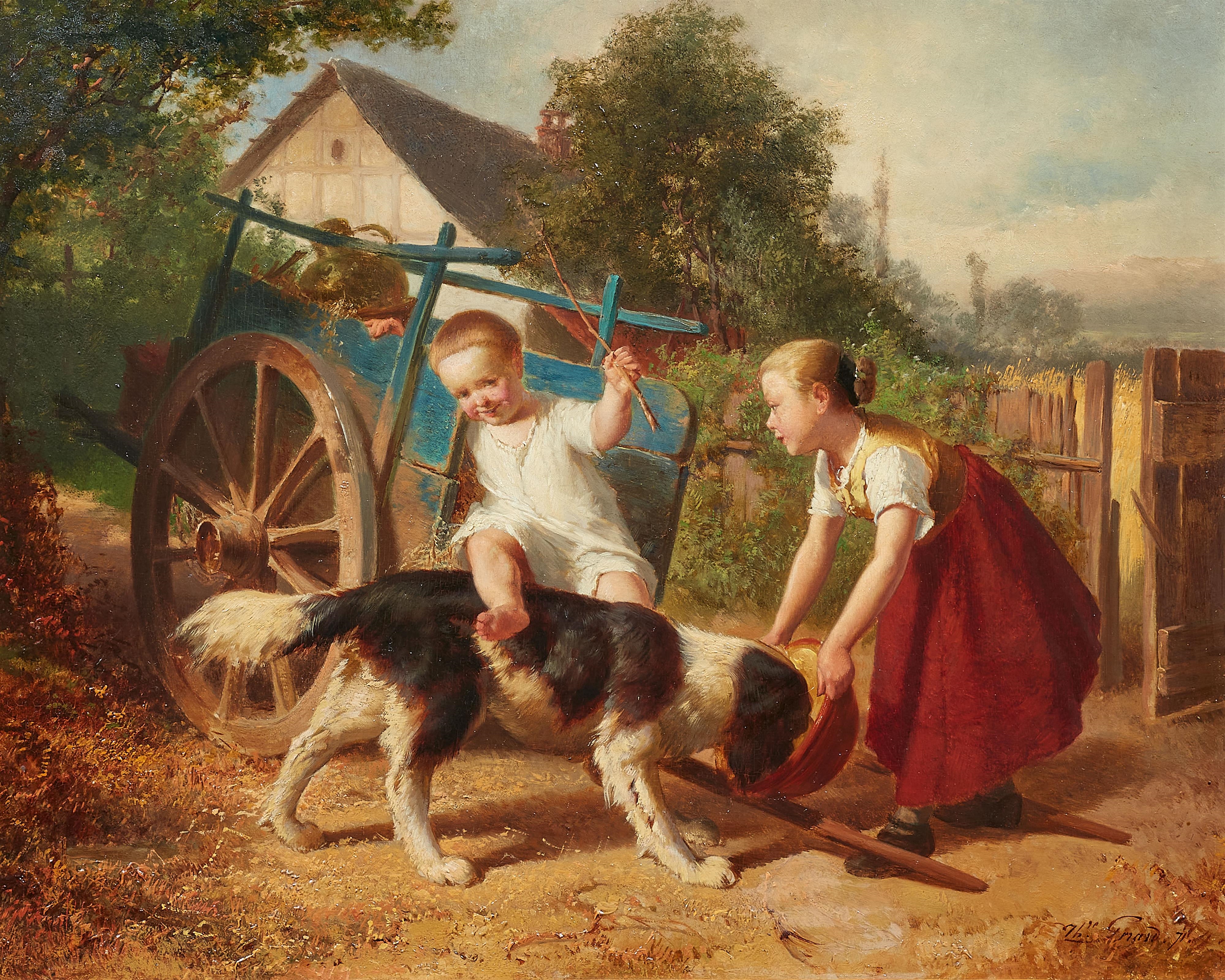 Théodore Gérard | Children Playing with a Dog | MutualArt