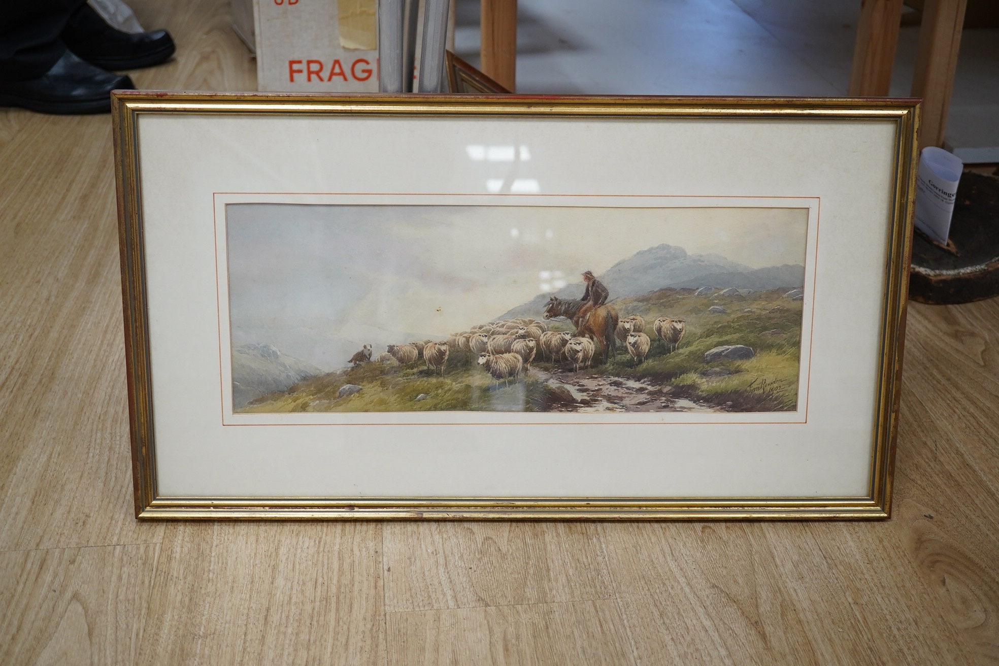 Thomas Rowden | Mountainous landscape with flock of sheep and shepherd ...