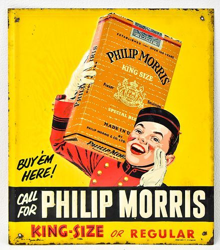 Philip Richard Morris | PHILIP MORRIS TIN LITHOGRAPH ADVERTISING SIGN ...