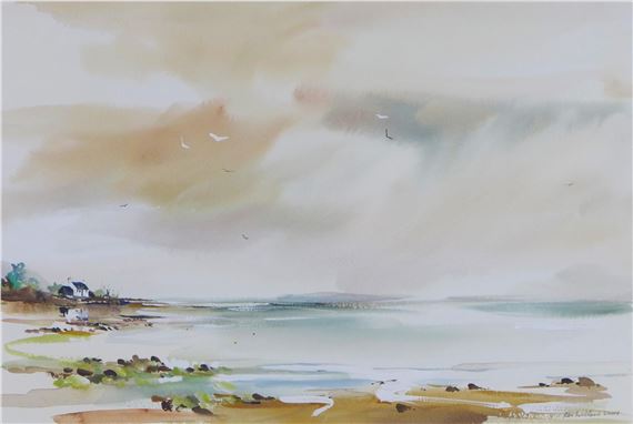 Ken Lochhead | untitled watercolour of a seaside dwelling | MutualArt
