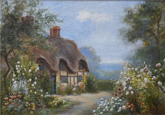 Eva Walbourne | Eva Walbourn (1872-1927) Thatched cottage with summer ...