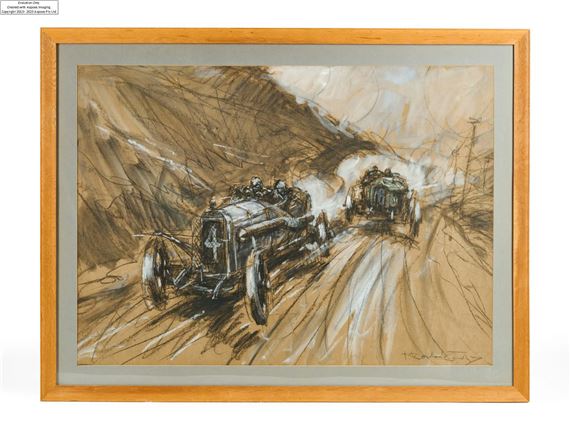 Frederick Gordon Crosby | 1913 'Peugeot Takes the Lead' Watercolour and ...