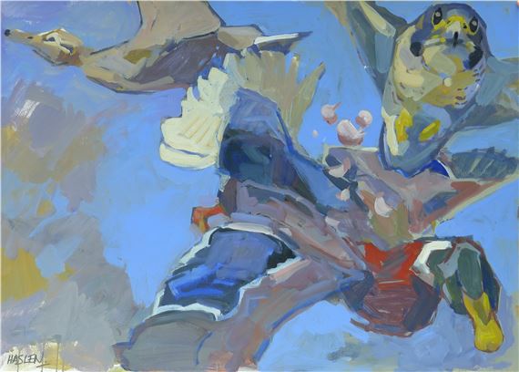 Andrew Haslen | Tassa Striking a Mallard | MutualArt