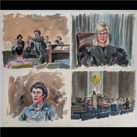 Barbara Maxwell | Set Of 4 Watercolor Courtroom Scene Paintings By ...