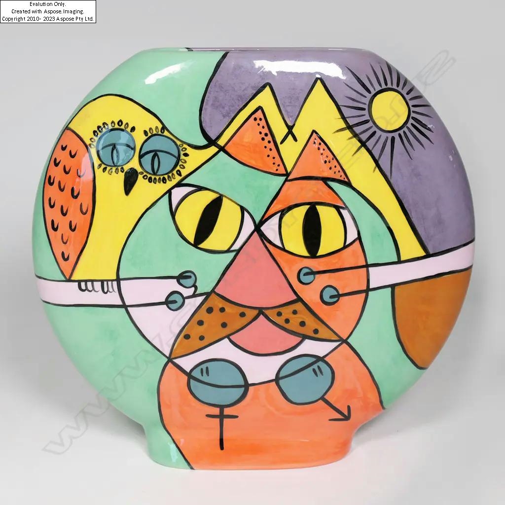 Diana Poor | Diane Poor flat ovoid vase with colourful post modern ...