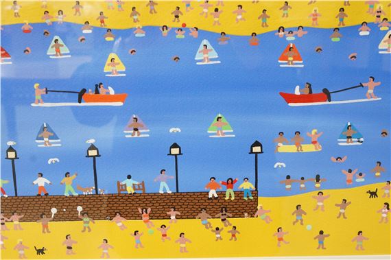 Gordon Barker | Gordon Barker framed original - Beach hut scene | MutualArt