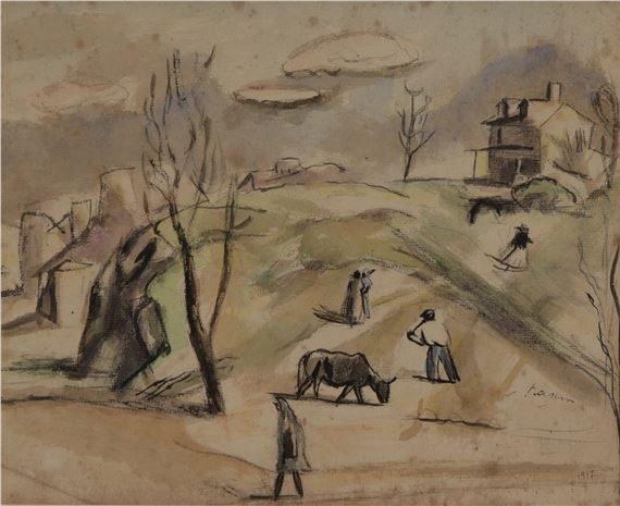 Jules Pascin | Paysage aux vaches, 1917 (1917) | MutualArt