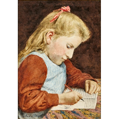 Albert Anker | KNITTING GIRL BY THE WINDOW | MutualArt