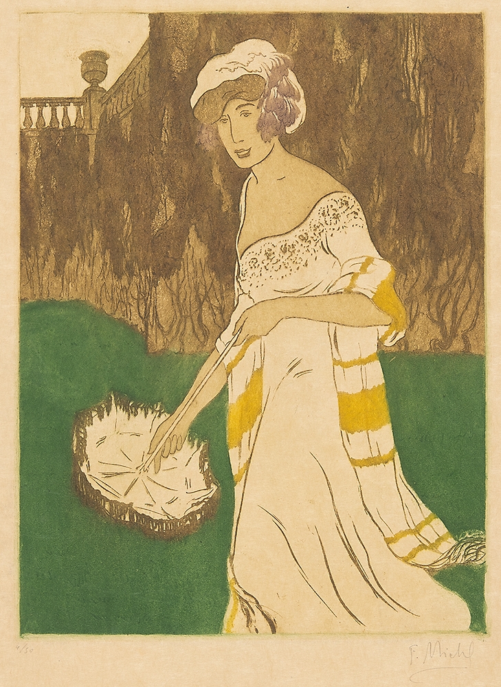 Ferdinand Michl | Dame mit Sonnenschirm Aquatinta Radierung/Papier 28 ...