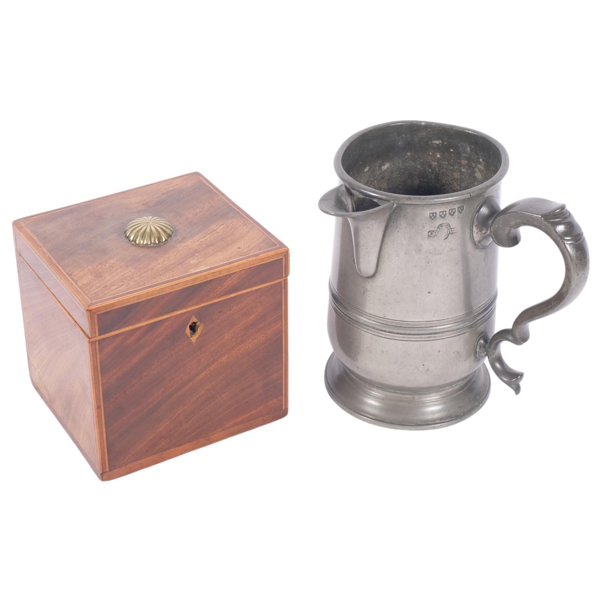 An Edwardian | An Edwardian tea caddy and a Victorian pewter quart side ...