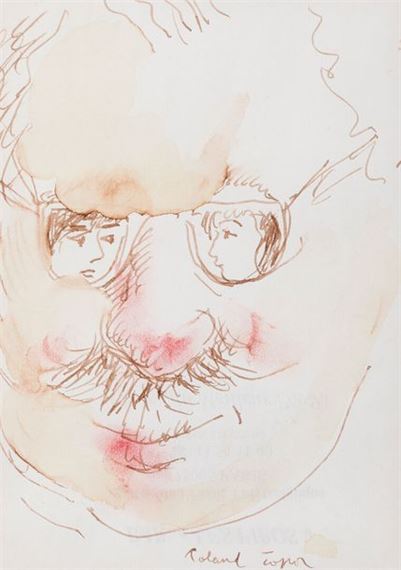 Roland Topor | Man with es reflecting faces Pen | MutualArt