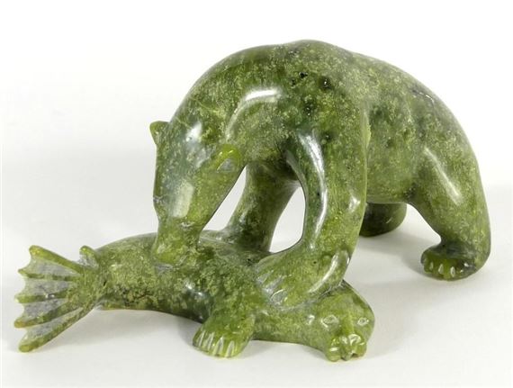 Ohito Ashoona | Green serpentine stone figural group carving in the ...