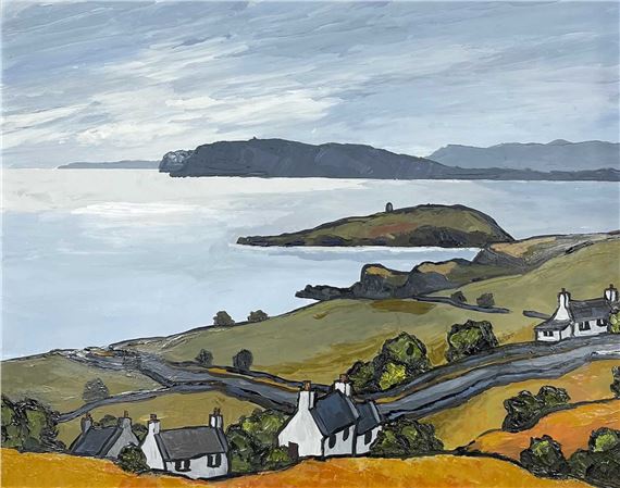 David Barnes | 2021) oil on board - coastal landscape with cottages ...