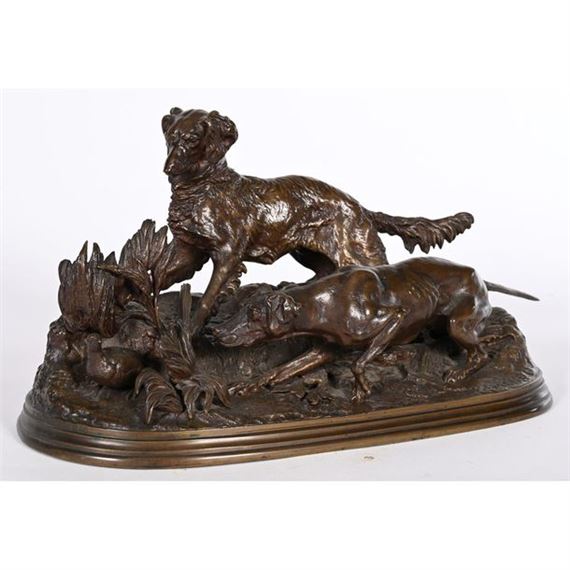 Pierre-Jules Mene | MENE Pierre-Jules. 2 dogs standing on a partridge ...
