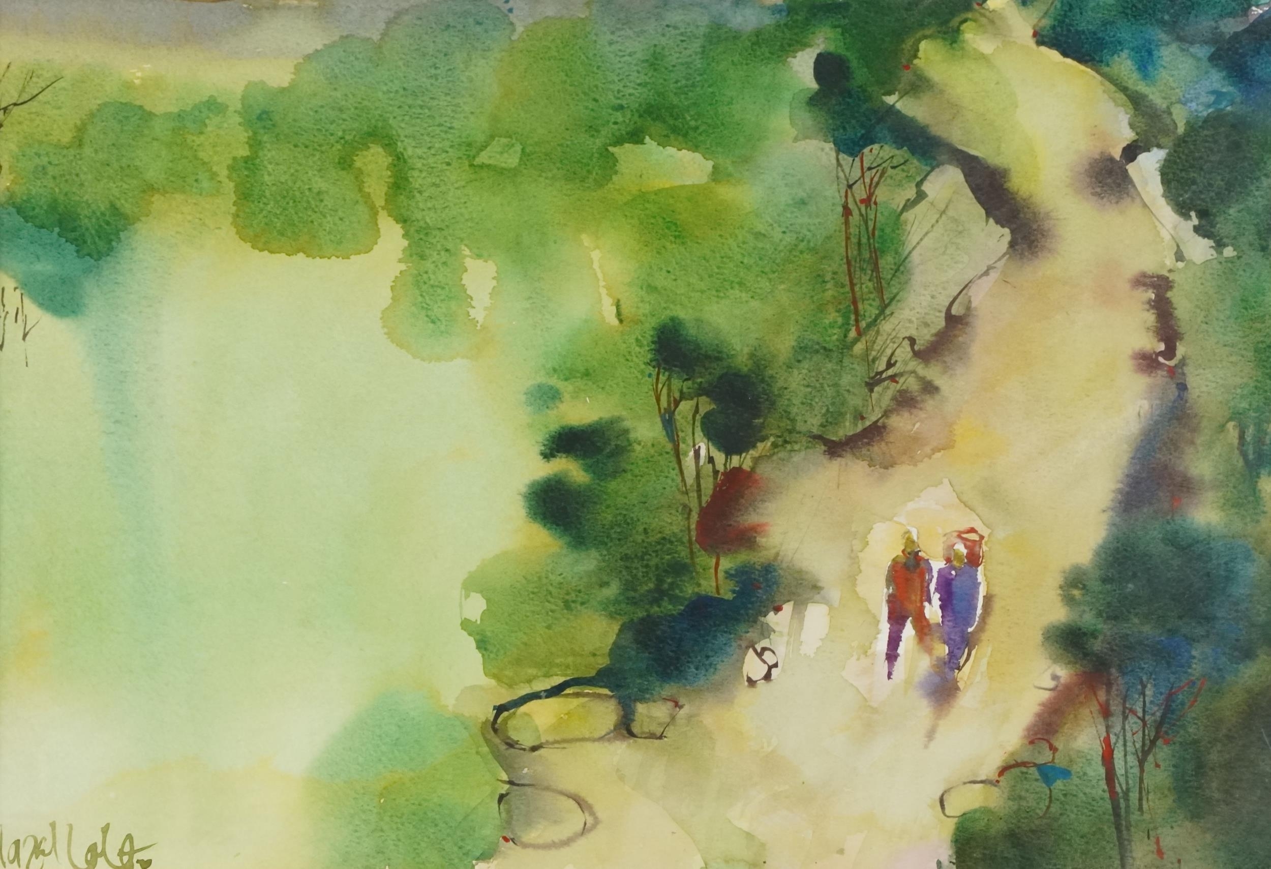 Hazel Lale | Watercolour landscape with figures (20th Century) | MutualArt