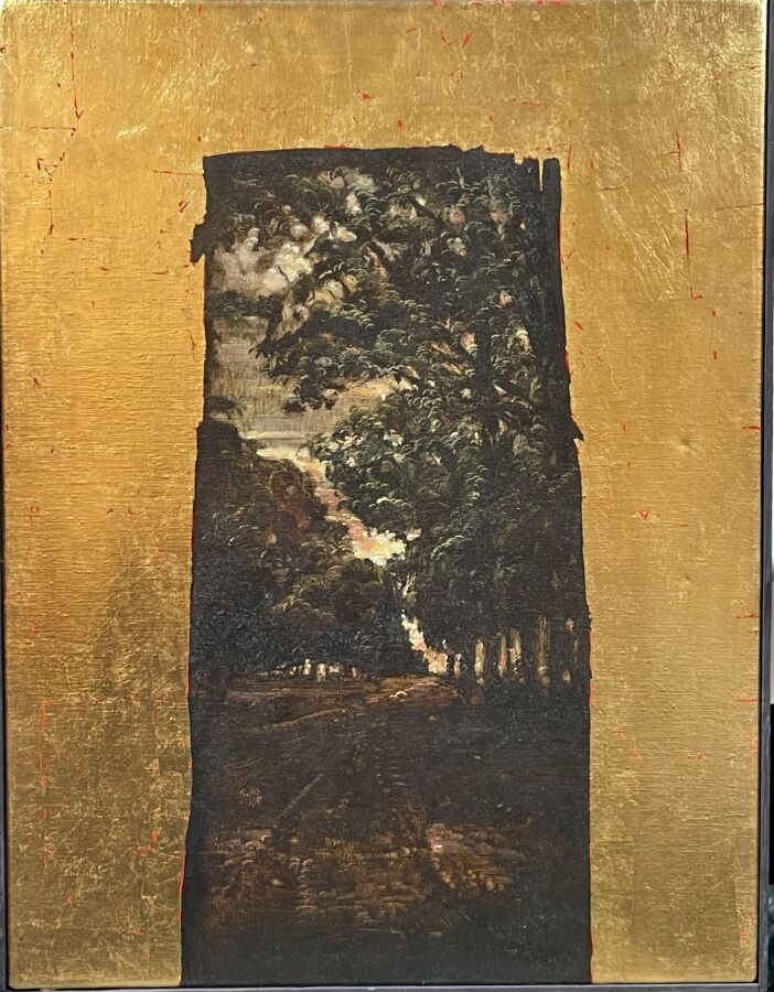 Dariusz Slota | Paysage aux arbres sur fond or | MutualArt