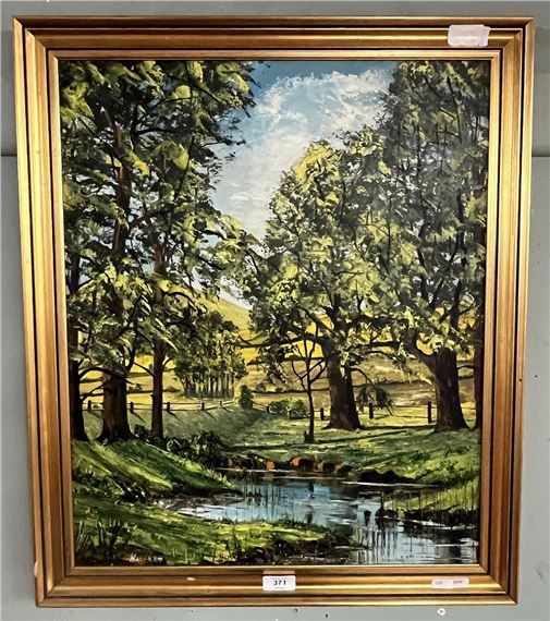 Nigel Hallard | rural landscape with pond | MutualArt