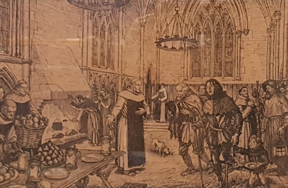 Edmund Sullivan | PEN AND INK DRAWING OF PILGRIMS IN A MONASTERY BY ...