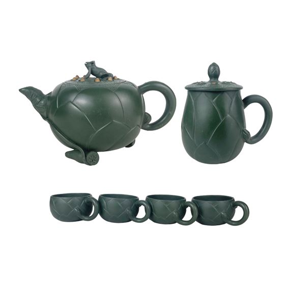 Jiang Rong | JIANG RONG SIX-PIECE YIXING GREEN CLAY FROG TEA SET ...