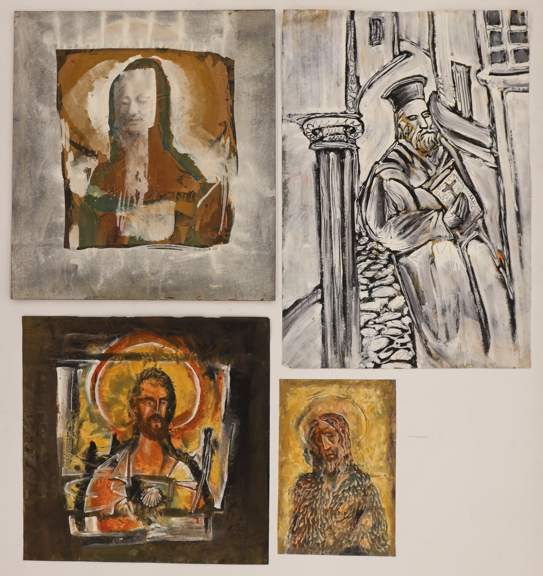 Neil Meitzler | 4pc Neil Meitzler 1960's Religious Compositions Gouache ...